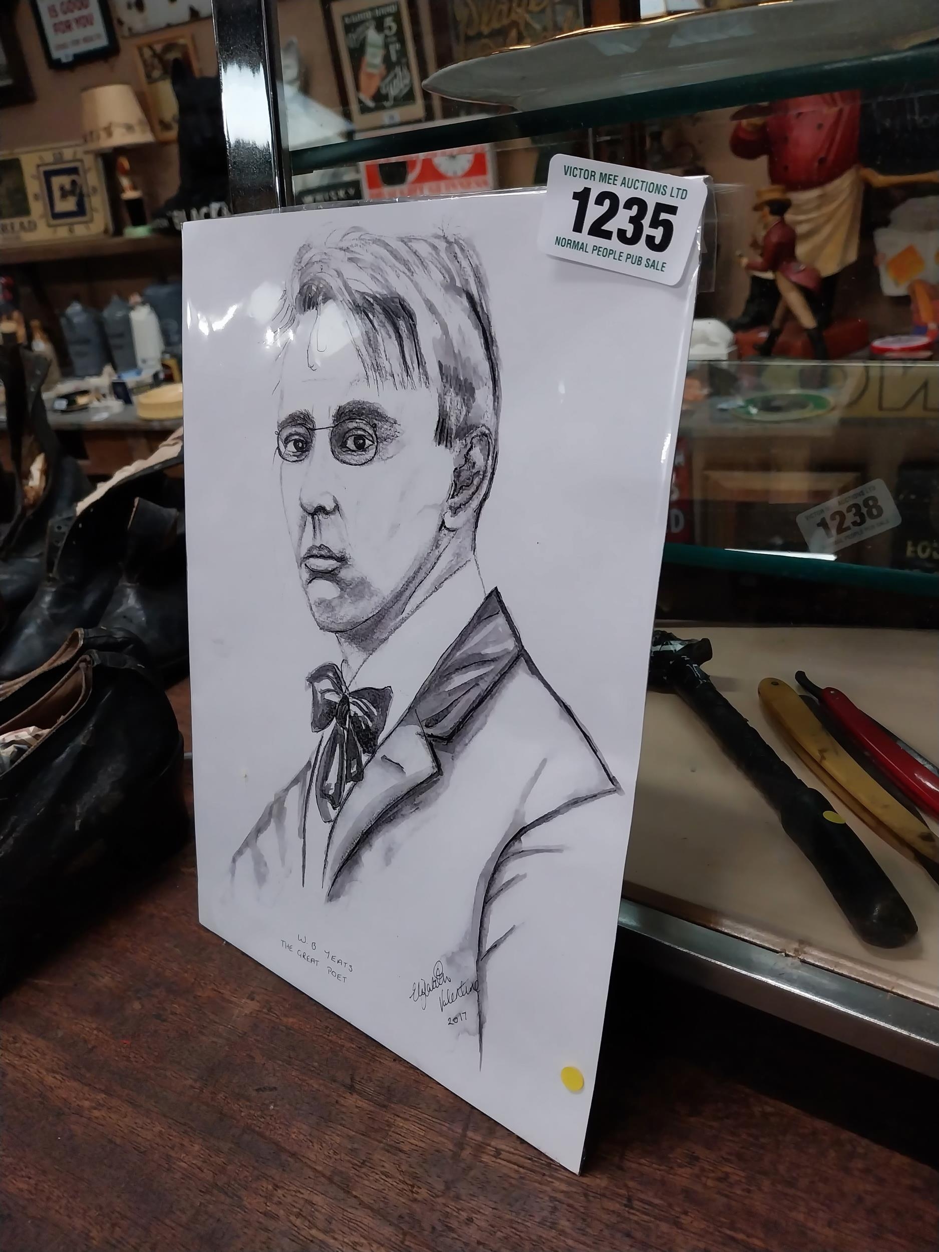 Pencil Drawing of W B Yeats. {30 cm H x 21 cm W}.