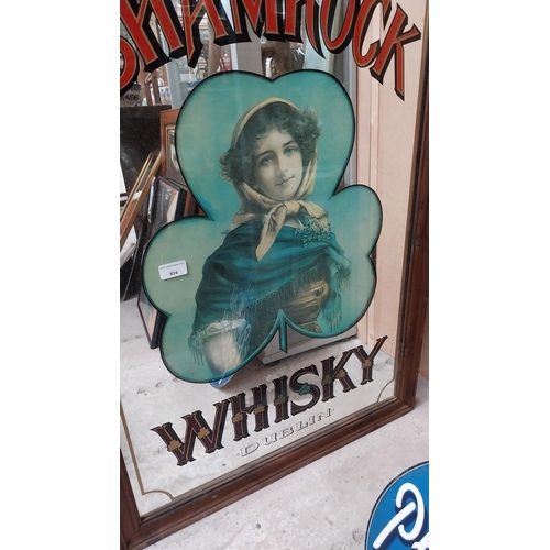 Shamrock Whiskey Dublin framed advertising mirror {100cm H X 68cm W}.