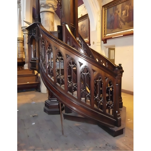 19th C neo gothic tall carved oak pulpit. Featuring slender ...