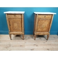 Pair of 19th C. burr walnut marble topped bedside lockers with one long ...