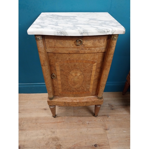Pair of 19th C. burr walnut marble topped bedside lockers with one long ...