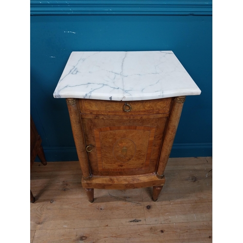 Pair of 19th C. burr walnut marble topped bedside lockers with one long ...