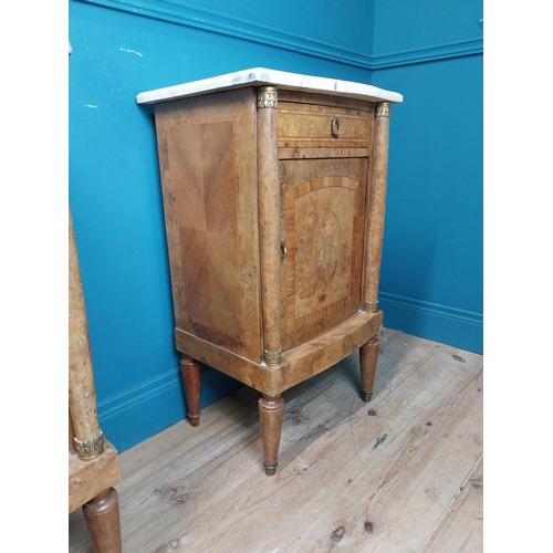 Pair of 19th C. burr walnut marble topped bedside lockers with one long ...