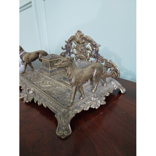 Edwardian decorative brass desk ink well stand decorated with Irish ...