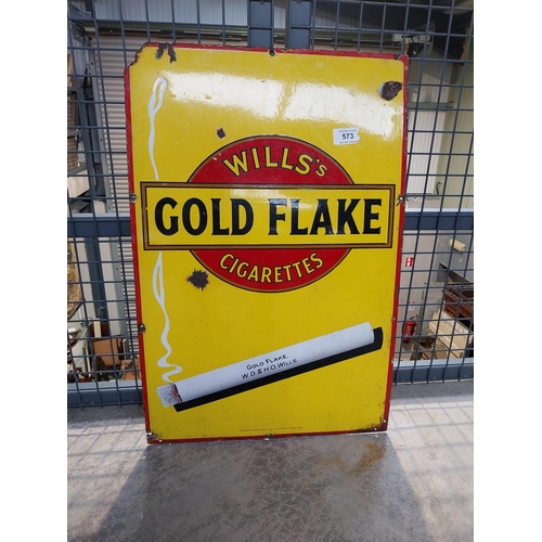 Wills's Gold Flake Cigarettes enamel advertising sign. {92 cm H x 62 cm W}.