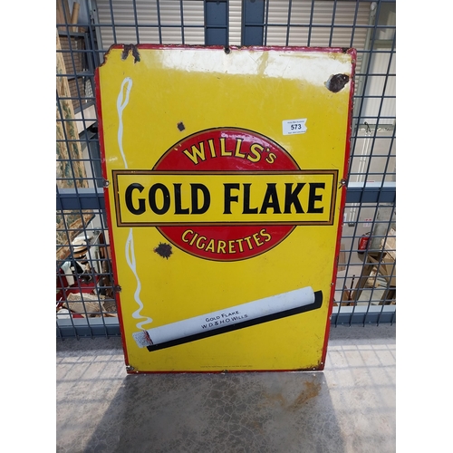 Wills's Gold Flake Cigarettes enamel advertising sign. {92 cm H x 62 cm W}.