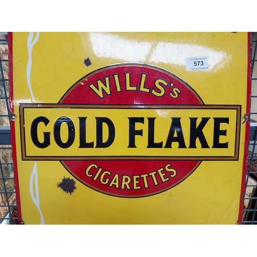 Wills's Gold Flake Cigarettes enamel advertising sign. {92 cm H x 62 cm W}.