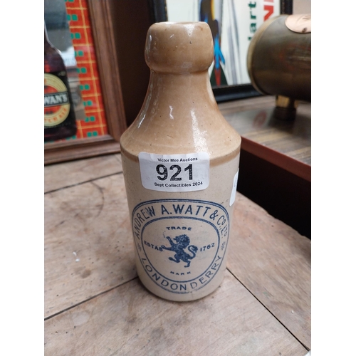 Andrew A Watt and Co Londonderry stoneware ginger beer bottle. {17 cm H ...