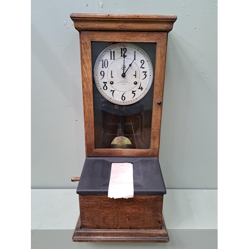 Early 20th C. oak International Timing Co. clock in, clock out machine ...