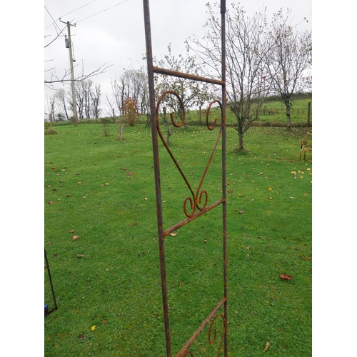 Good quality wrought iron rose arch {272 cm H x 141 cm W x 35 cm D}.