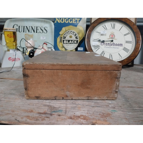 Bulmer's pomagne wooden advertising box. {11 cm H x 36 cm W x 8 cm D}.