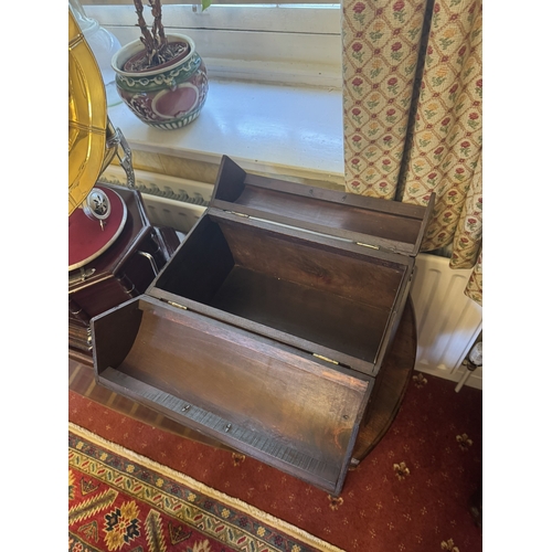 Vintage stained pine box with metal handles. {34 cm H x 40 cm W x 25 cm D}.