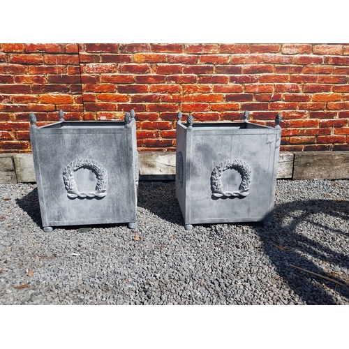 Pair of good quality lead effect planters decorated with wreaths in the ...