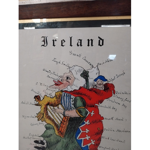 Framed satirical map of Ireland showing Bays and Harbours. {92 cm H x ...