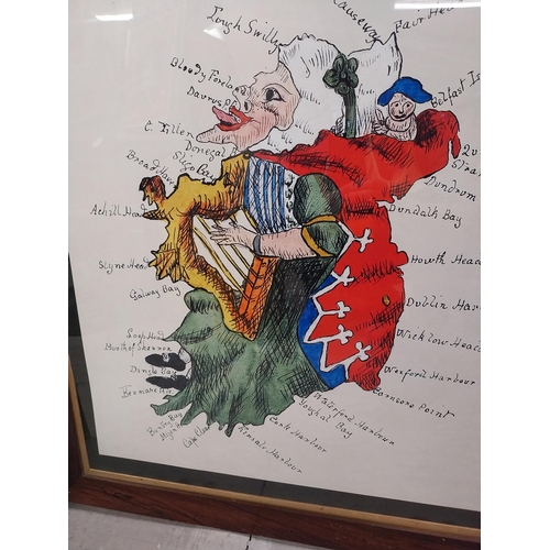 Framed satirical map of Ireland showing Bays and Harbours. {92 cm H x ...