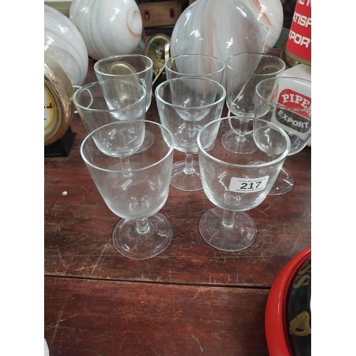 Eight stemmed whiskey glasses. {15 cm H x 9 cm Dia.}.