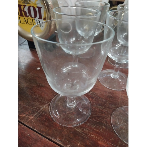 Eight stemmed whiskey glasses. {15 cm H x 9 cm Dia.}.