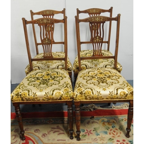 Set of four Edwardian inlaid Mahogany upholstered Drawing room Chairs.