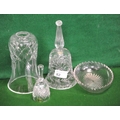 Cavan Cut Glass Bell and three other Glass Items.
