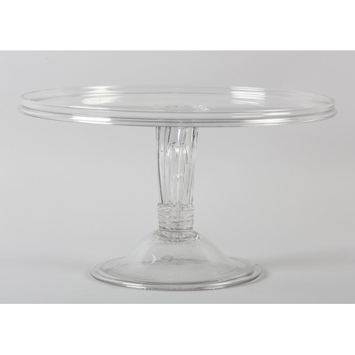 A MID 18TH CENTURY LARGE GLASS TAZZA with galleried top on an octagonal ...
