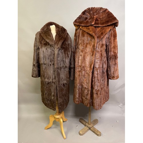 A chocolate brown ermine fur full length coat by Arnold Seftor Edingburgh together with another in a