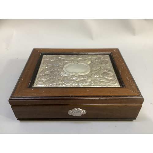 An Italian .925 silver and walnut casket, the hinged lid inset with a ...