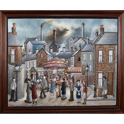 ARR BRIAN J GORDON (British b.1939), The Merry Go Round, oil on slate ...