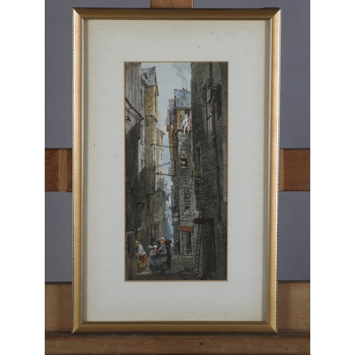 LOUISE J RAYNER (1832-1924), Edinburgh street scene with figures ...