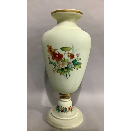 A Victorian opaque glass vase painted with poppies, roses and other ...