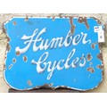 Humber Cycles. A two colour shaped enamel sign, 18 x 24 inches. Please ...