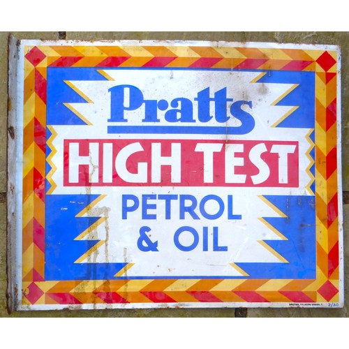 Pratts High Test Petrol & Oil Enamel Sign. A five-colour wall-mounted ...