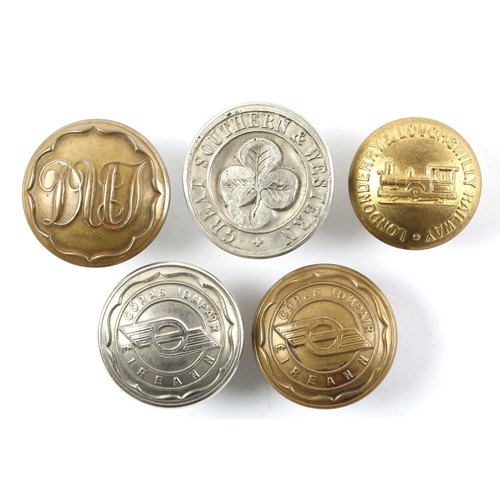 Irish transport uniform buttons. Five various uniform coat buttons ...