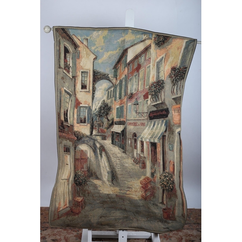 after F. DE-VILLENEUVE A French tapestry depicting a French Street ...