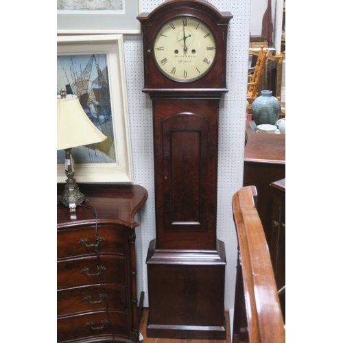 A 19TH CENTURY MAHOGANY LONGCASE CLOCK the rectangular arched hood with ...