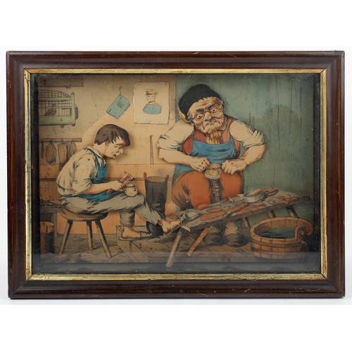 19th century German automaton of a shoemaker's workshop, in oak case ...