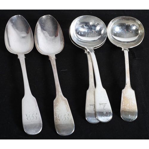 A PAIR OF SILVER LADLES, London 1838, a pair of Irish silver rat tail ...