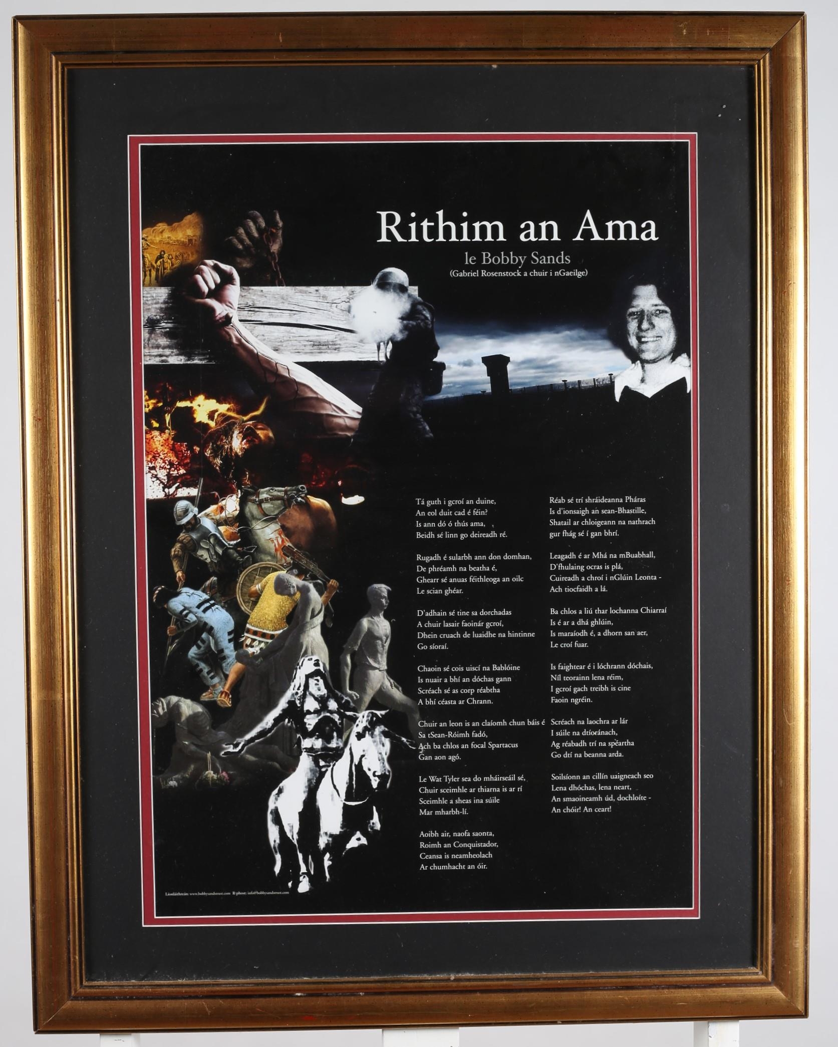 GABRIEL ROSENSTOCK Rithim an Ama Le Bobby Sands A framed coloured ...