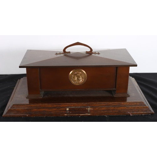 A VINTAGE COPPER SCROLL CASKET of rectangular form with removable lid ...