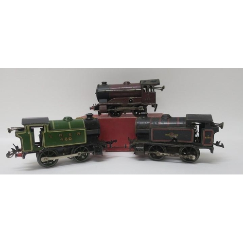 THREE VINTAGE 0 GAUGE CLOCKWORK TRAINS One boxed