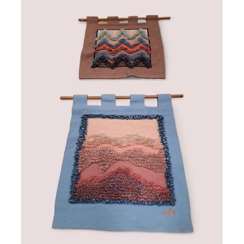 TWO VINTAGE WALL ART WOOL TAPESTRIES The larger 97cm (h) x 83cm (w) The ...