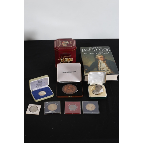 A COLLECTION OF COINS to include Captain James Cook Explorer medallions ...