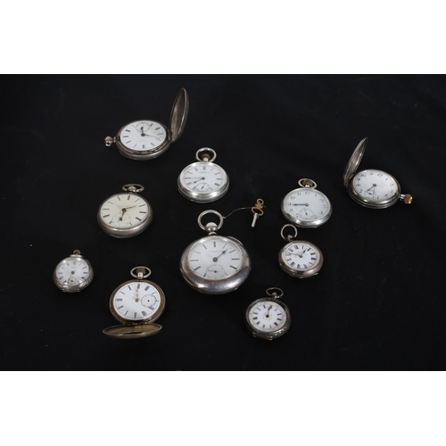 A COLLECTION OF SILVER WATCHES to include seven gent's pocket watches ...
