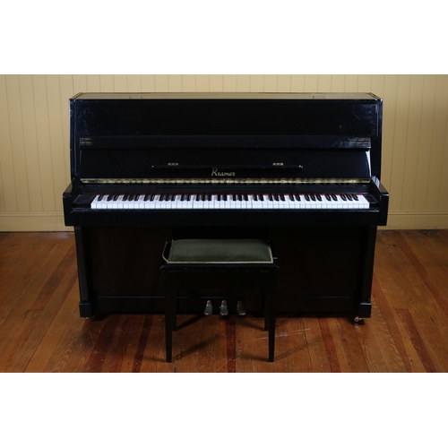 A KRAMER BLACK LACQUERED CASE UPRIGHT PIANO steel frame and overstrung ...