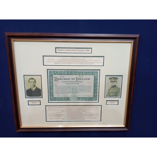 A REPRODUCTION FRAMED REPUBLIC OF IRELAND BOND CERTIFICATE 1920, Head ...