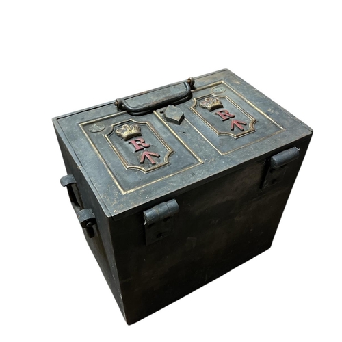 A 19TH CENTURY CAST IRON BULLION CHEST of rectangular form with ...