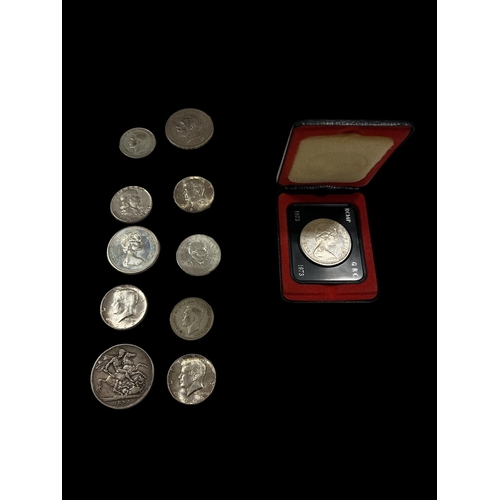 A COLLECTION OF COINS to include an 1893 Queen Victorian Silver Crown ...
