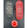 2 Southern Rail Signal Lever Plates & a DISCONNECTED/WORKMAN Enamel ...