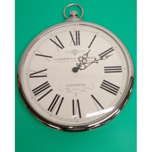Large Pocket Watch Style Clock. 43cm H x 36cm W.