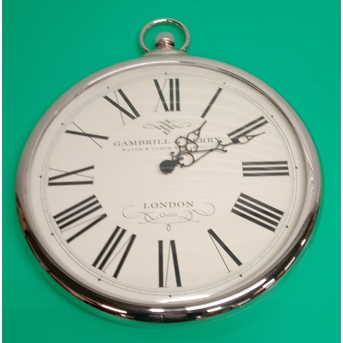 Large Pocket Watch Style Clock. 43cm H x 36cm W.