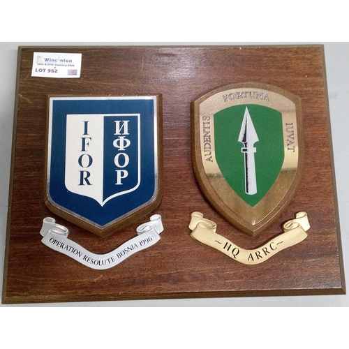 IFOR Operation Resolute Bosnia and HQ ARRC Plaques.